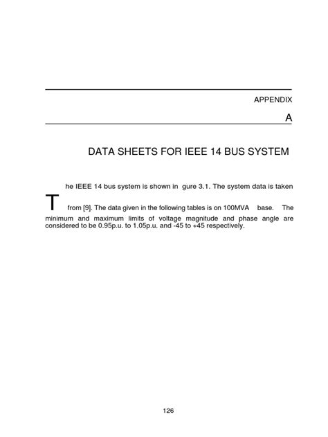 Data Sheets For Ieee 14 Bus System 19 Appendix Pdf Pdf Electric Power Electrical