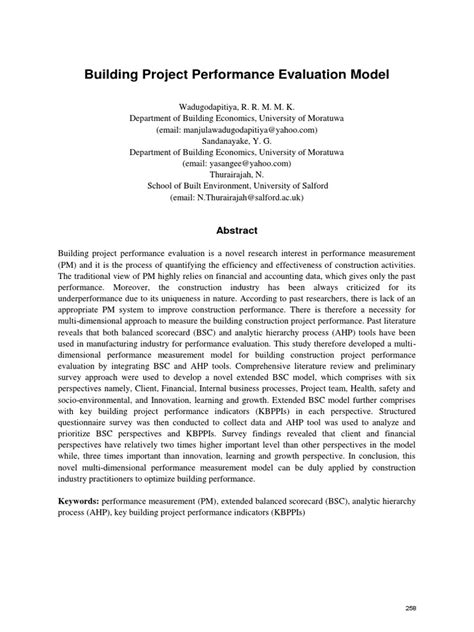 Building Project Performance Evaluation Model Pdf Performance Indicator Strategic Management