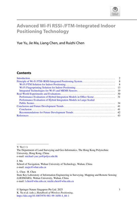 Pdf Advanced Wi Fi Rssi Ftm Integrated Indoor Positioning Technology