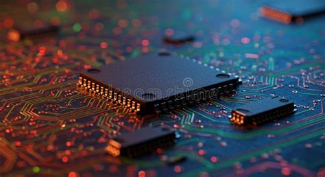 A Detailed Close Up Of A Microchip On A Circuit Board The Central