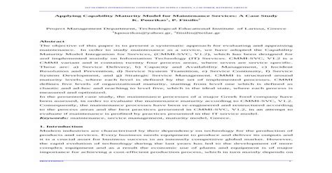 Pdf Applying Capability Maturity Model For Maintenance · Applying Capability Maturity
