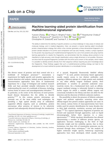 Pdf Protein Identification From Multidimensional Signatures