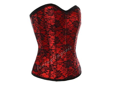 Red Floral Lace Satin Overbust Corset By Lovinglingerie