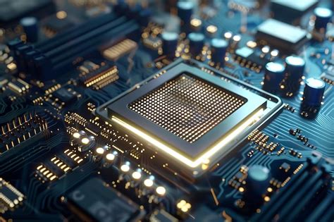 Premium Photo Hightech Cpu Chip With Golden Connections On A Circuit Board