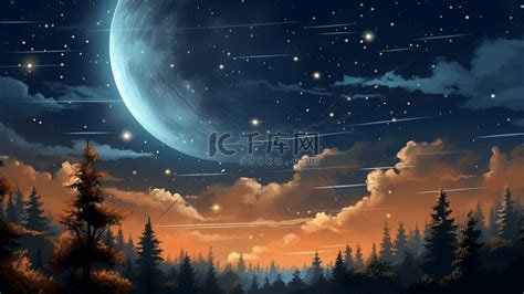 森林中的圆月星空中秋节12插画图片 千库网
