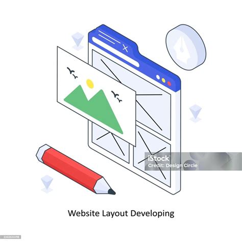 웹 사이트 레이아웃 아이소 메트릭 컬러 일러스트레이션 개발 Eps File 스톡 일러스트 3차원 형태에 대한 스톡 벡터 아트 및 기타 이미지 3차원 형태 개발 그래픽