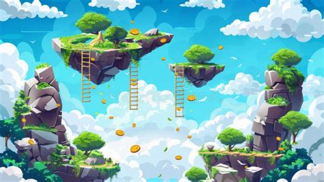 A Modern Game Background Sky Landscape With Flying Rock Islands A
