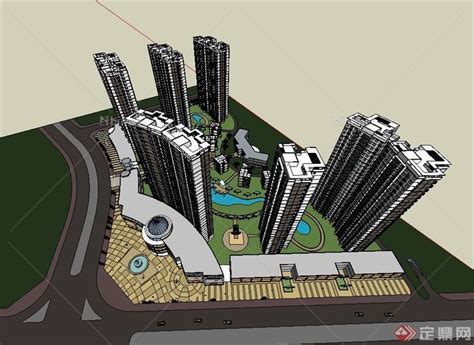 现代风格高层商住建筑楼su模型 原创 Sketchup模型库 毕马汇 Nbimer