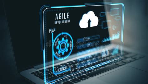 Agile Development Concept With Holographic Interface On Laptop Screen Depicting Planning