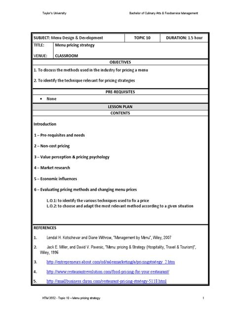 Topic 10 Menu Pricing Strategy Pdf Menu Pricing