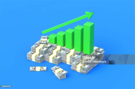 파란색 배경에 화살표와 미국 지폐와 그래프의 힙 투자 수익률 증가 임금 소득 공제 증가 사회 지원 증가 3d 렌더링 개체 그룹에 대한 스톡 사진 및 기타 이미지 Istock