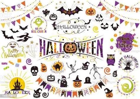 하얀 배경에 고립 된 행복한 할로윈 벡터 디자인 요소 세트 아이콘에 대한 스톡 벡터 아트 및 기타 이미지 아이콘 할로윈 가을 Istock