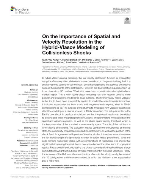 Pdf On The Importance Of Spatial And Velocity Resolution In The Hybrid Vlasov Modeling Of
