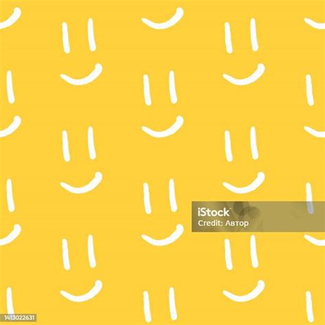 추상적 인 낙서 이모티콘과 미소 이모티콘 이음새없는 패턴 손으로 그린 얼굴 기호가있는 벡터 간단한 패브릭 인쇄 템플릿 아이들을위한 트렌디 한 노란색 배경 귀여운에 대한 스톡