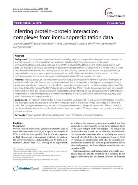 Pdf Inferring Proteinprotein Interaction Complexes From Immunoprecipitation Data Dokumentips