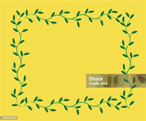 노란색 배경에 의해 격리된 녹색 식물 가지의 직사각형 프레임 자연의 아름다움 봄과 여름 배너 자연 템플릿 공간을 복사합니다 필수 배경 포스터 디자인 광고 0명에 대한 스톡