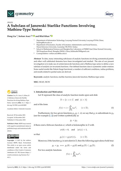 Pdf A Subclass Of Janowski Starlike Functions Involving Mathieu Type Series