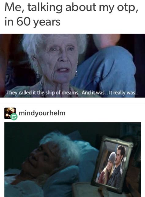 An Older Woman Laying In Bed With The Caption Me Talking About My Otp