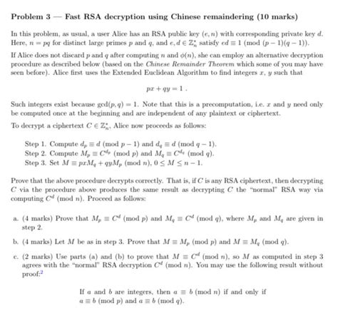 Solved Problem 3 Fast Rsa Decryption Using Chinese