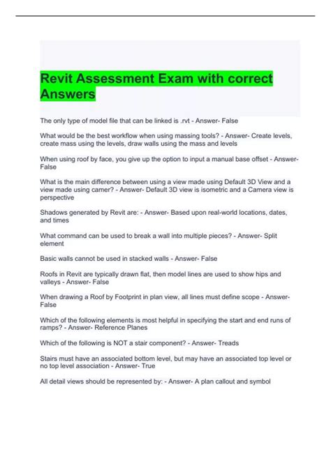 Revit Assessment Exam With Correct Answers Revit Stuvia Us