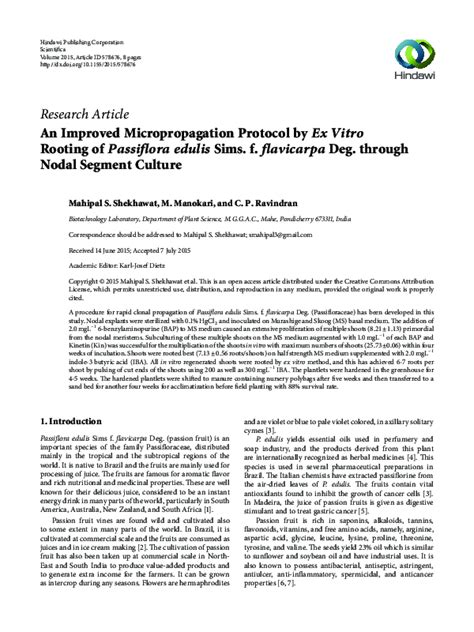 Pdf An Improved Micropropagation Protocol By Ex Vitro Rooting Of Passiflora Edulis Sims F