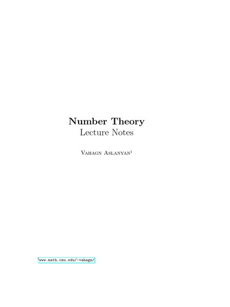 Number Theory Lecture Notes Pdf Prime Number Mathematics