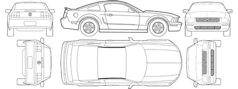 2005 Ford Mustang V6 Coupe Blueprints Free Outlines