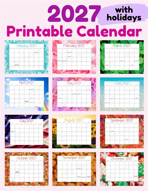 Printable 2027 Monthly Calendar With Holidays Cassie Smallwood