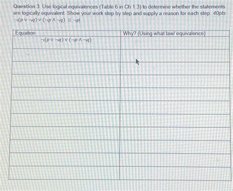 Solved Question Use Logical Equivalences Table In Ch Chegg