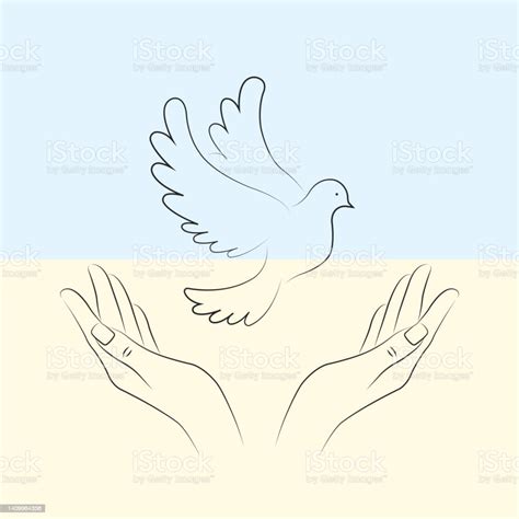 우크라이나를 위해기도 우리는 평화 아니 전쟁이 필요 우크라이나와 함께 서서 비둘기 파란색과 노란색 배경 벡터 일러스트 레이 션 0명에 대한 스톡 벡터 아트 및 기타 이미지