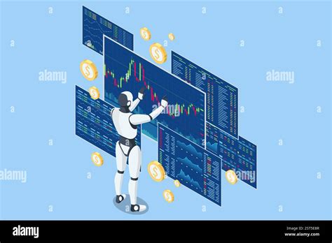 An Isometric Vector Illustration Of An Ai Trading Robot Analyzing Stock Market Charts