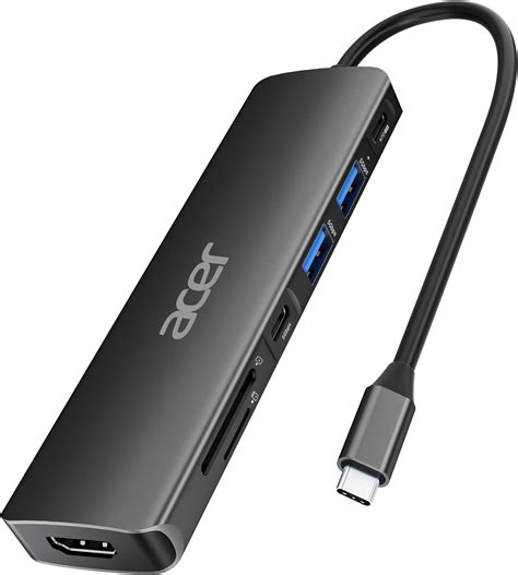 Acer Usb C Hub 7 In 1 Usb C To Hdmi Adapter 4k 60hz 2 5gbps Usb 3 0 And Type C Data Port 100w