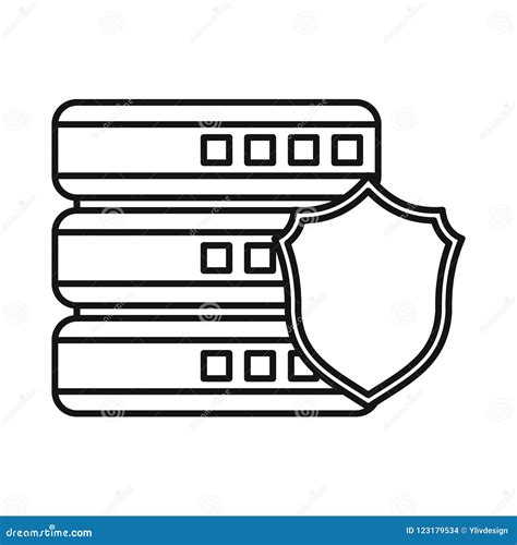 Database With Gray Shield Icon Outline Style Stock Illustration
