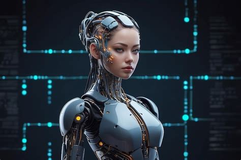 Premium Photo Female Cyborg With Circuit Brain And Binary Codegenerative Ai