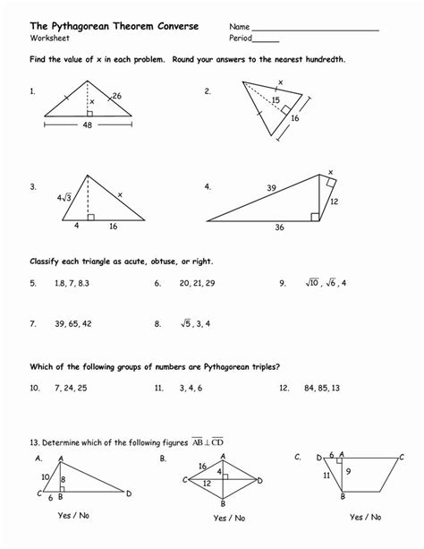 Pythagoras Theorem Worded Problems Worksheet