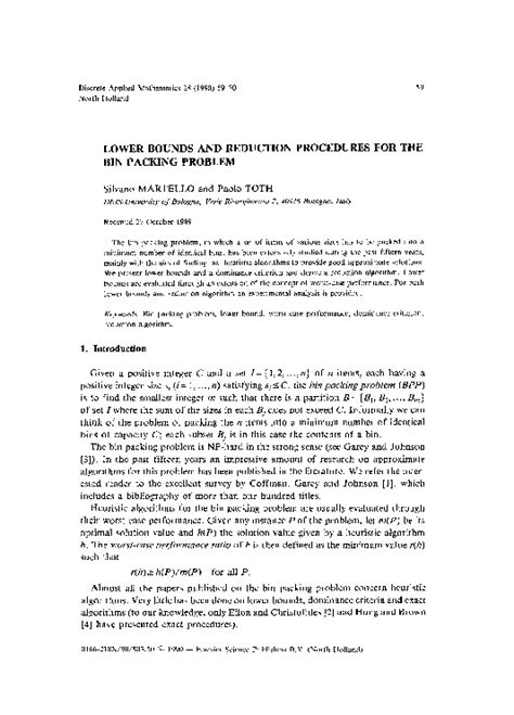 Pdf Lower Bounds And Reduction Procedures For The Bin Packing Problem
