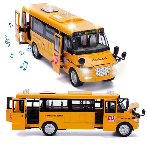 Crelloci School Bus Toy Die Cast Pull Back 9 Model Cars