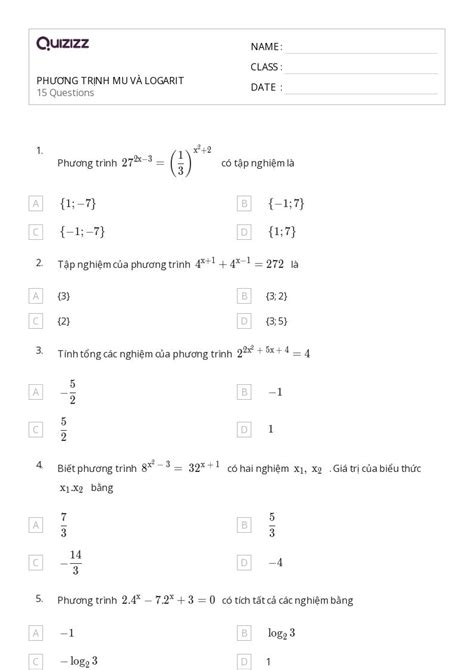 Hơn 50 Trang Tính Logarit Cho Lớp 10 Trên Quizizz Miễn Phí And Có Thể In