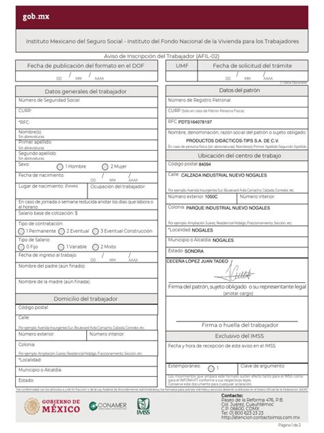 Aviso De Inscripción Trabajador Afil 02 Pdf