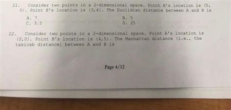Solved 21 Consider Two Points In A 2 Dimensional Space