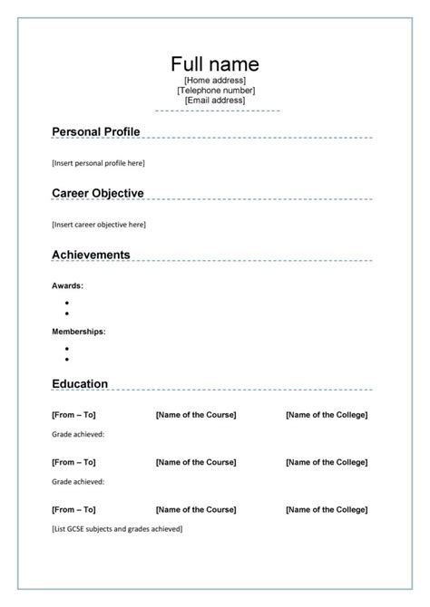 Curriculum Vitae Template Word Document