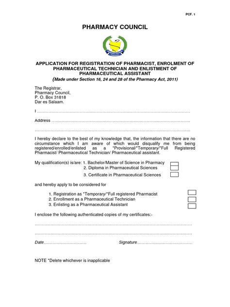 Application For Registration Of Pharmacist Enrolment Of Pharmaceutical