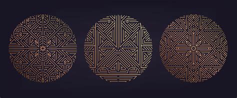 아르 데코 프레임 Adges 고급 제품을위한 추상적 인 기하학적 디자인 템플릿의 벡터 세트 선형 장식품 구성 빈티지 포장 브랜딩 장식 등에 사용하십시오 황금 원 1920년에