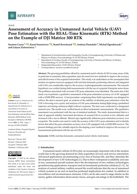 Pdf Assessment Of Accuracy In Unmanned Aerial Vehicle Uav Pose Estimation With The Real Time