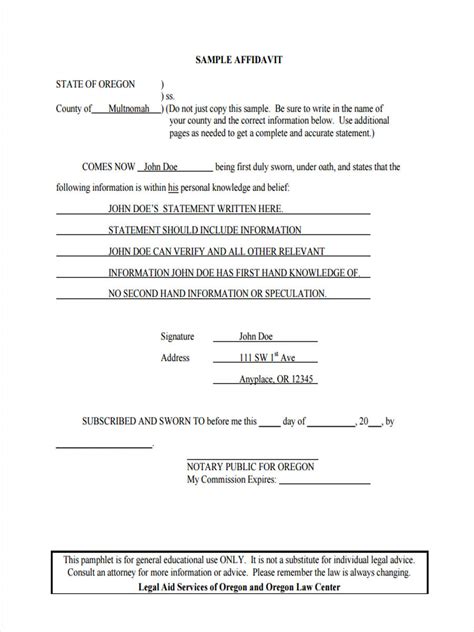 Sworn Affidavit Template
