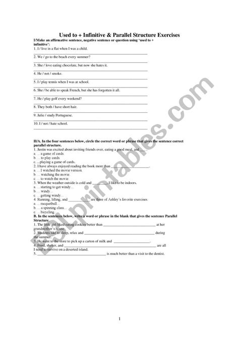 Used To And Parallel Structure Esl Worksheet By Ezdin