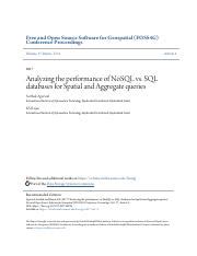 Analyzing The Performance Of Nosql Vs Sql Databases For Spatial Pdf Free And Open Source