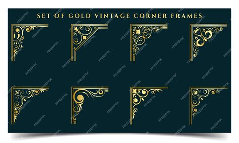 절연 골드 코너 프레임의 집합입니다 장식용 황금 장식 꽃 프레임 디자인 프리미엄 벡터