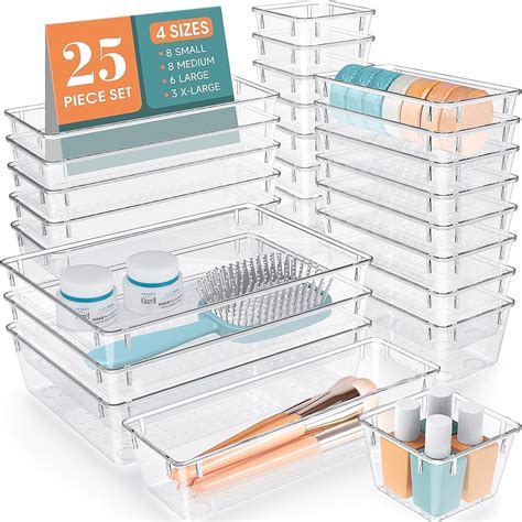 Taimasi Clear Plastic Drawer Organizer Set 25 Pcs 4 Sizes Versatile