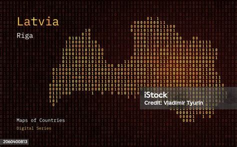 Latvia Map Shown In Binary Code Pattern Matrix Numbers Zero One